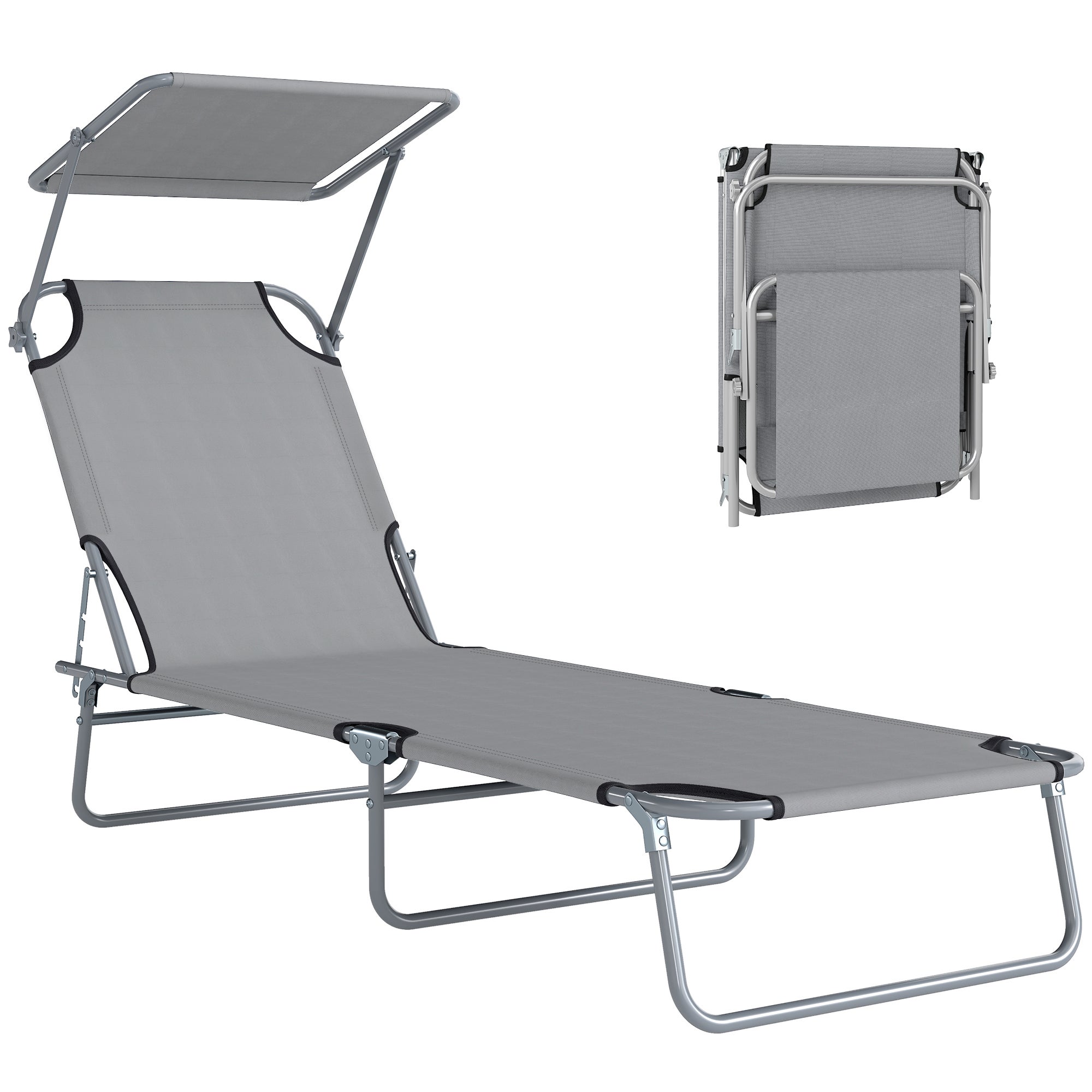 Chaise longue pliable avec protection solaire, 187 x 58 x 36 cm, (gris ...
