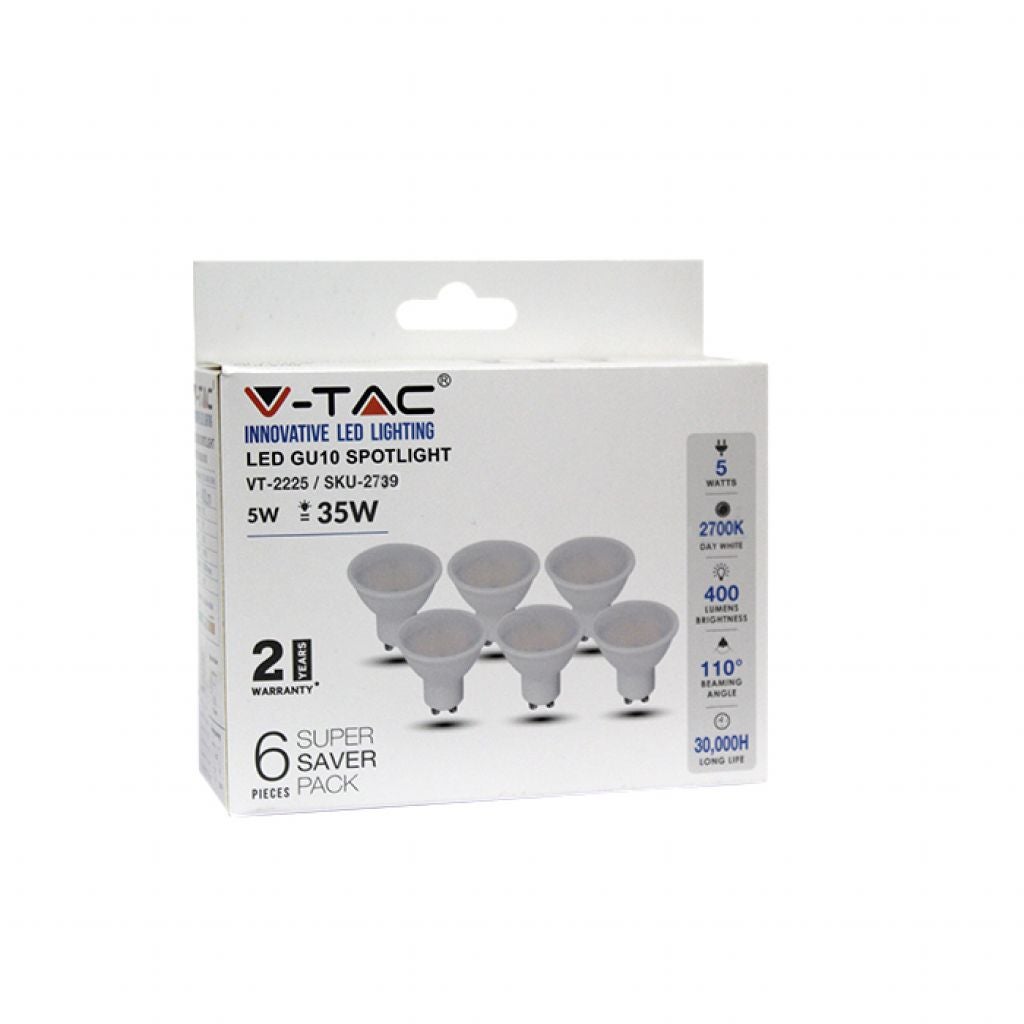 Bombilla LED GU10 5W SMD Milky Cover 6PCS/PACK VT-2225 - 3000K | Leroy ...