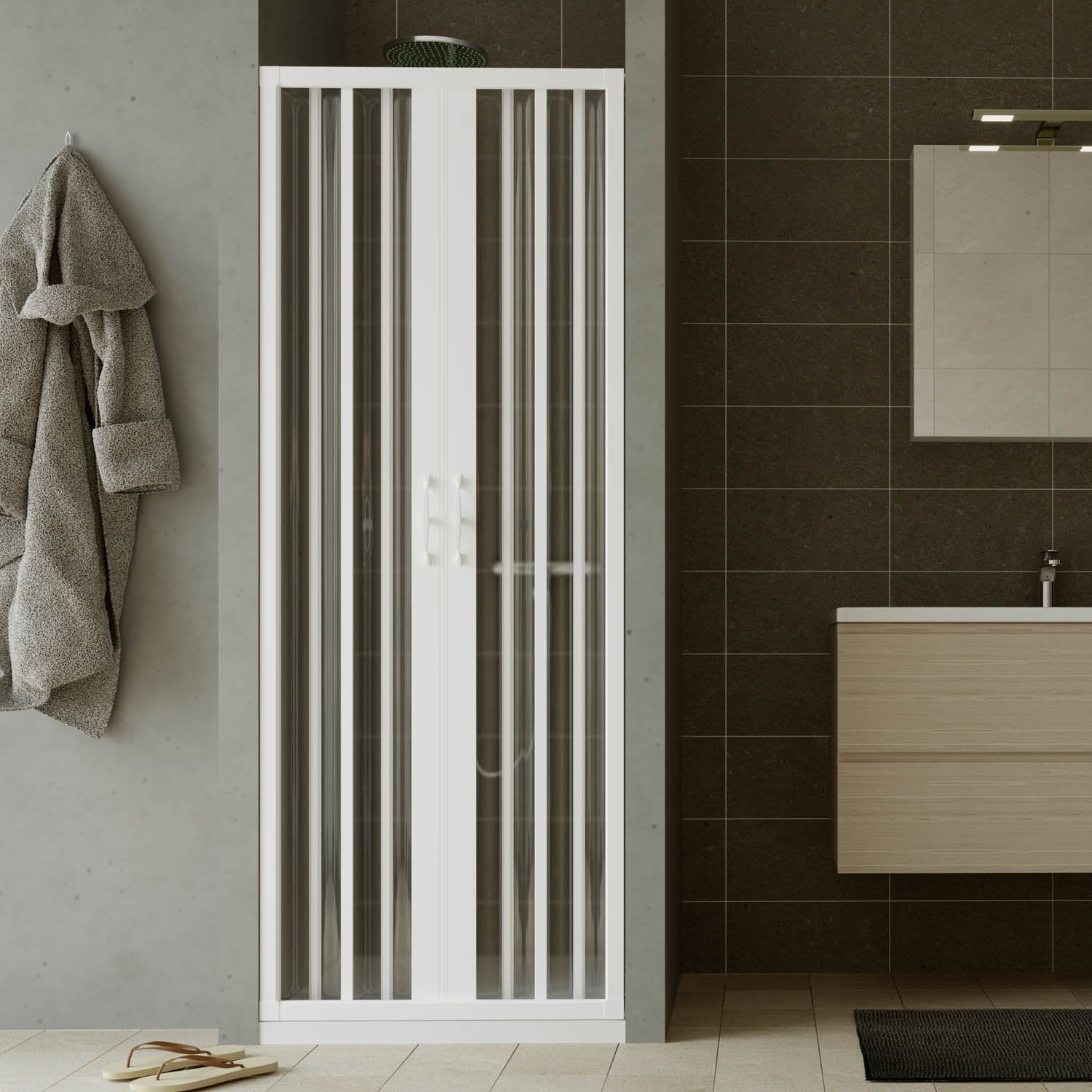 Puerta de ducha plegable 160 CM de PVC mod. Giglio con apertura Central ...