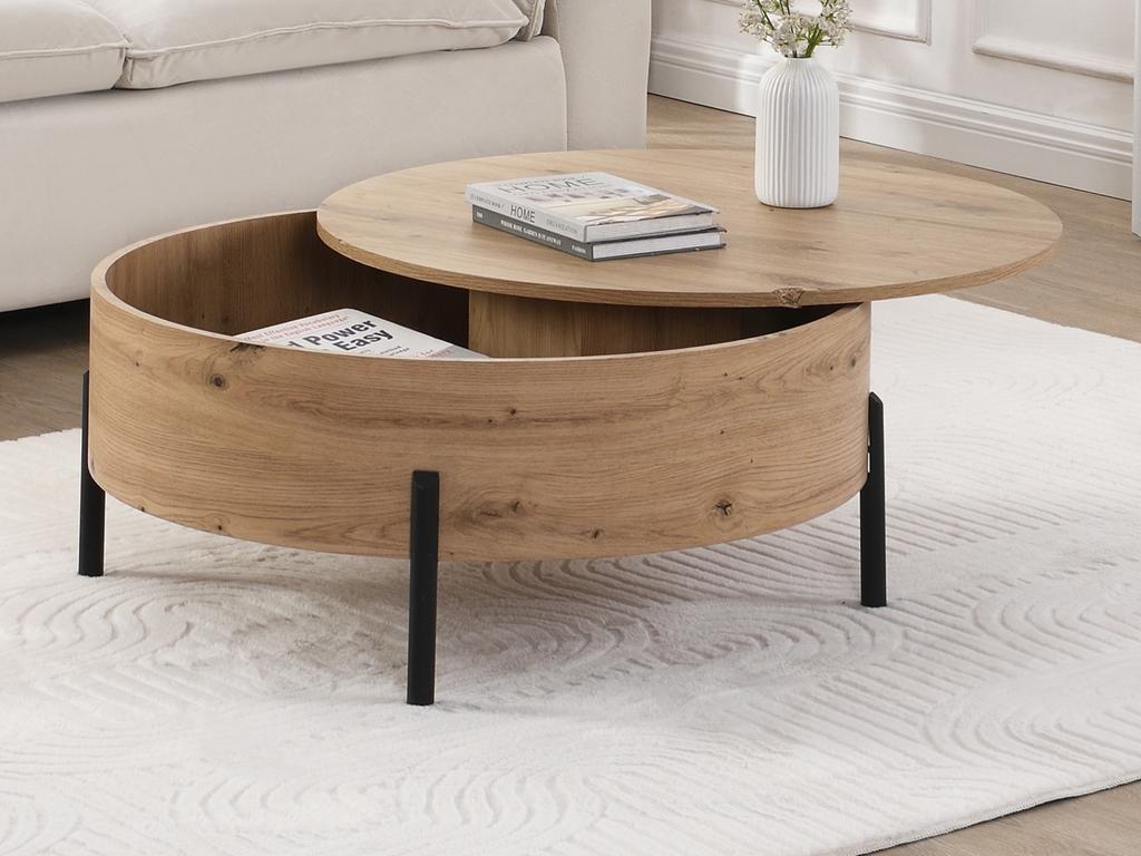 Table basse avec plateau pivotant et coffre de rangement en MDF ...