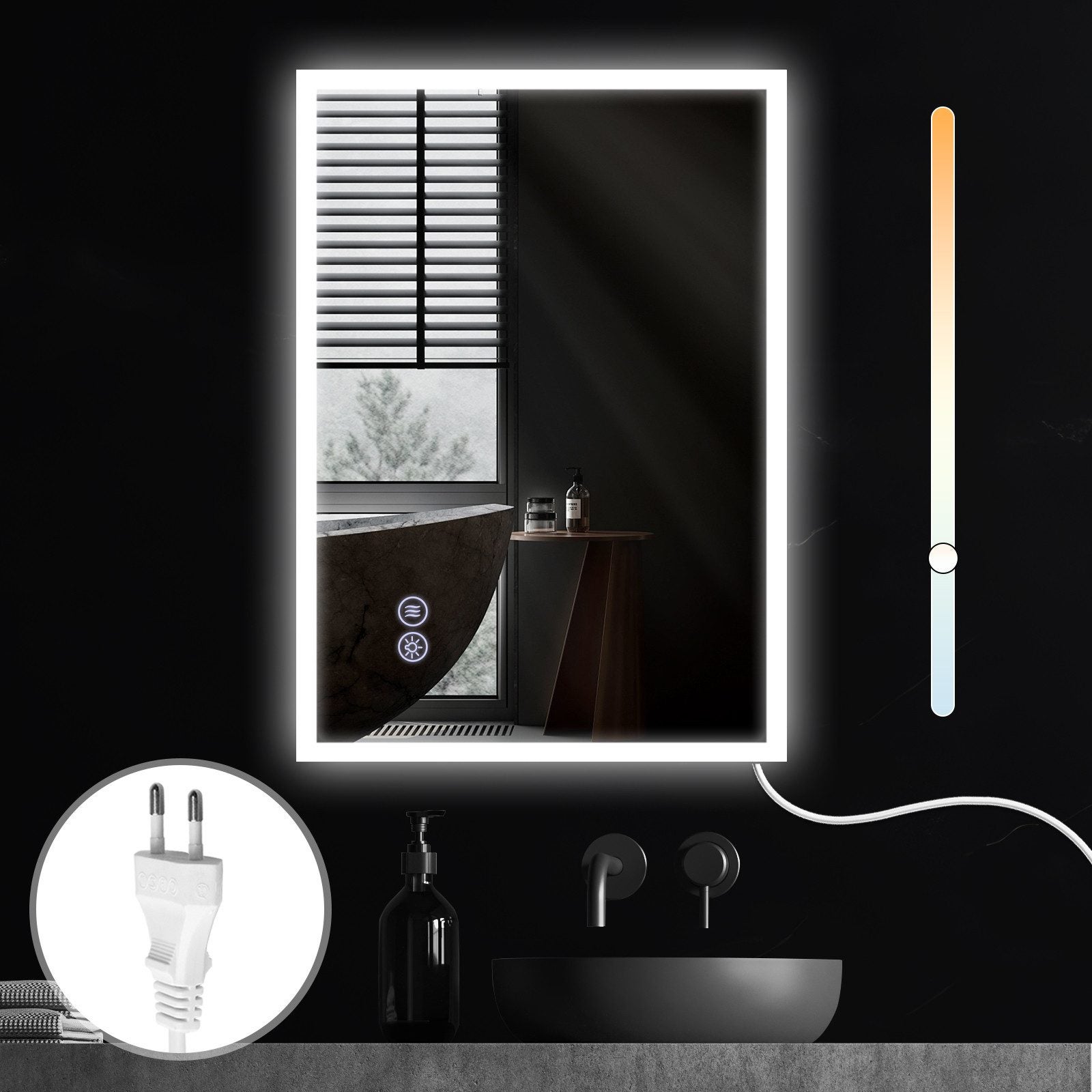 NETTLIFE Lustro z oświetleniem 50x70cm Lustro ścienne LED Lustro ...