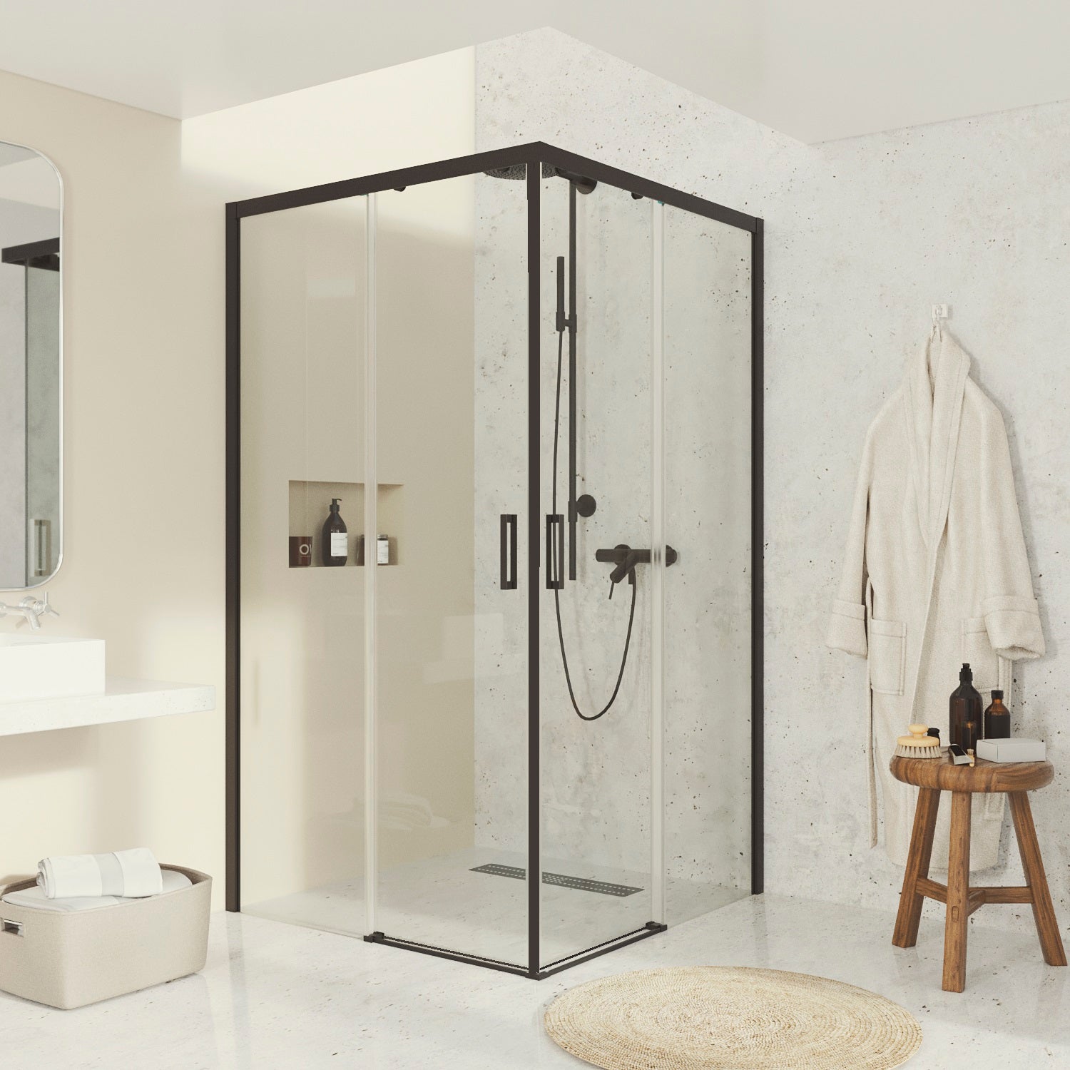 NEBADOON |Mamparas de Ducha Rectangular F1 -2 Fijos 2 Puertas ...