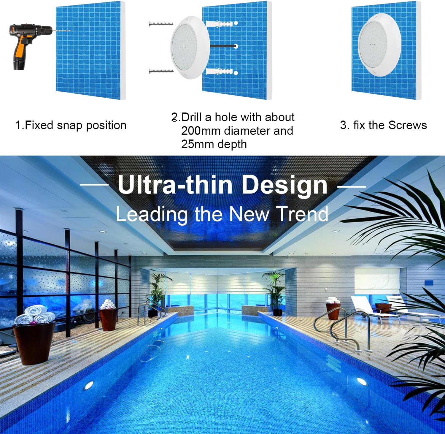 Foco LED RGB para piscina de 12 W, 160 mm, relleno de resina, fácil de ...