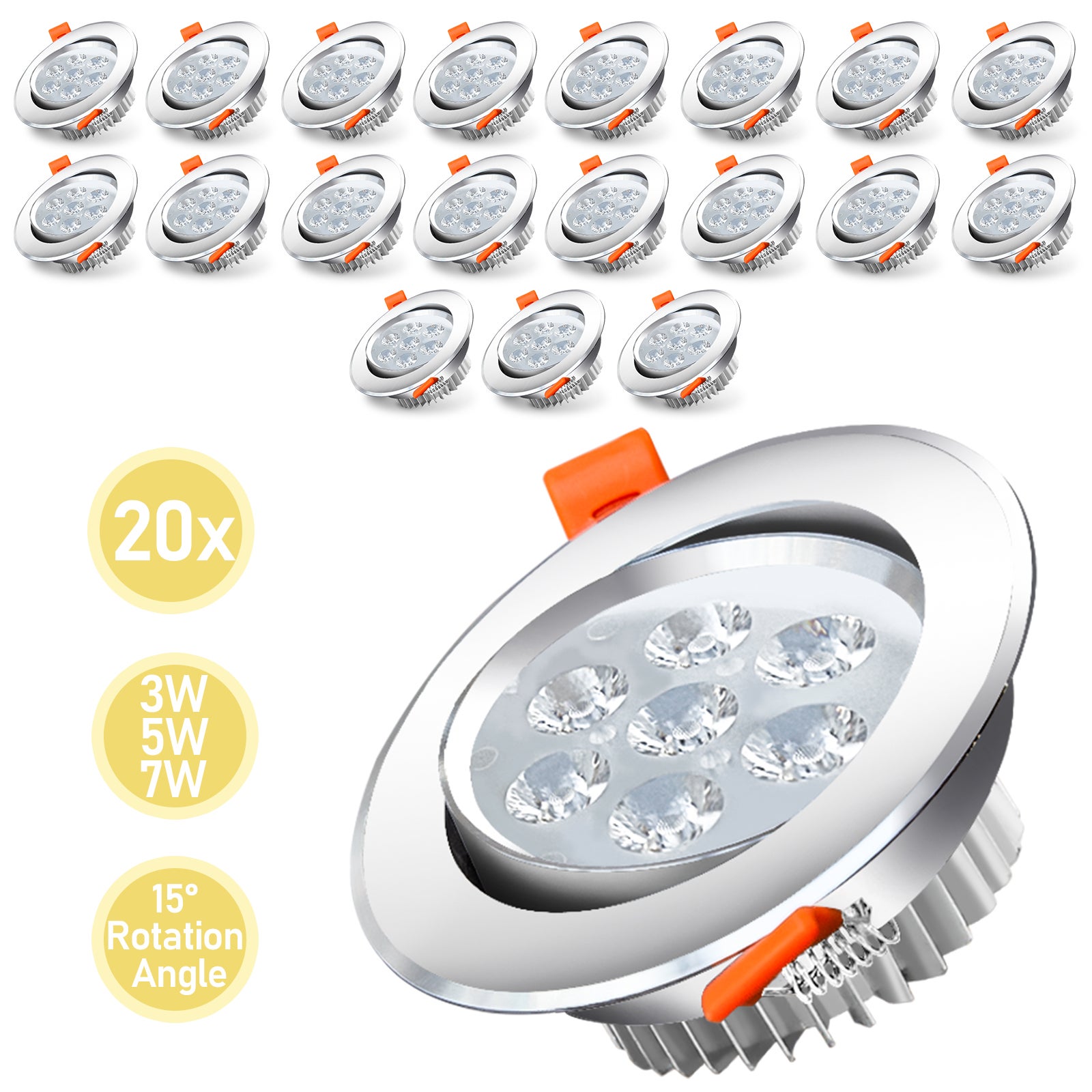 Juego de 20 focos empotrables LED integrados, 7 W, blanco cálido, focos ...