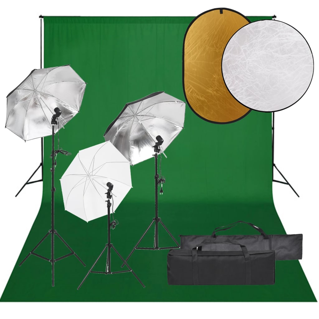 Kit de studio photo avec éclairage toile de fond et réflecteur vidaXL ...