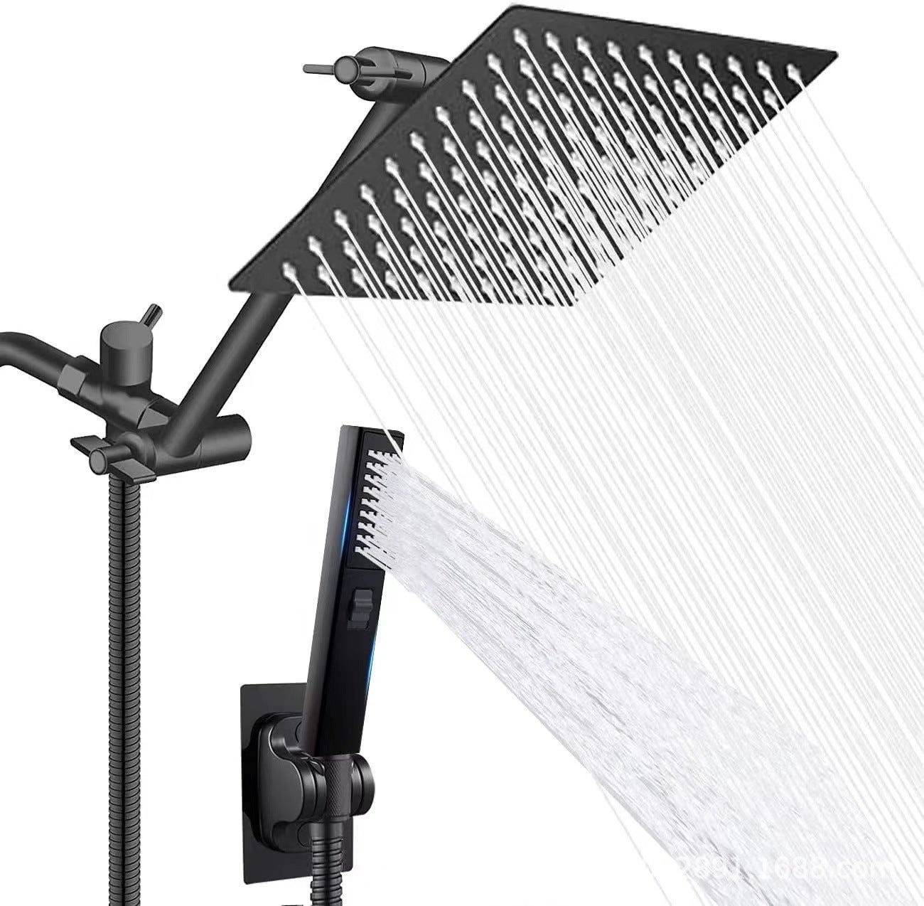 (Noir) Ensemble de douche de pomme de douche à pulvérisation supérieure ...