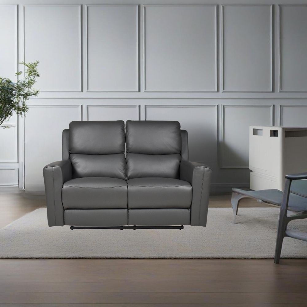 Divano 2 posti recliner elettrici in vera pelle grigio scuro Claus ...
