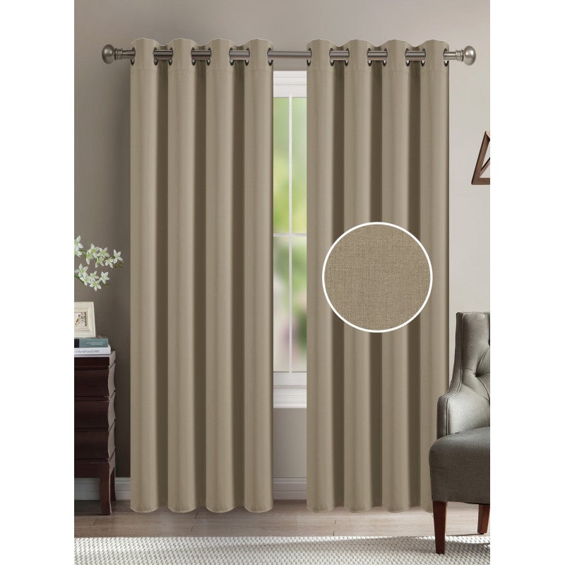 Paire de Doubles Rideaux à œillets "effet lin" Ficelle 140 x 260 cm ...