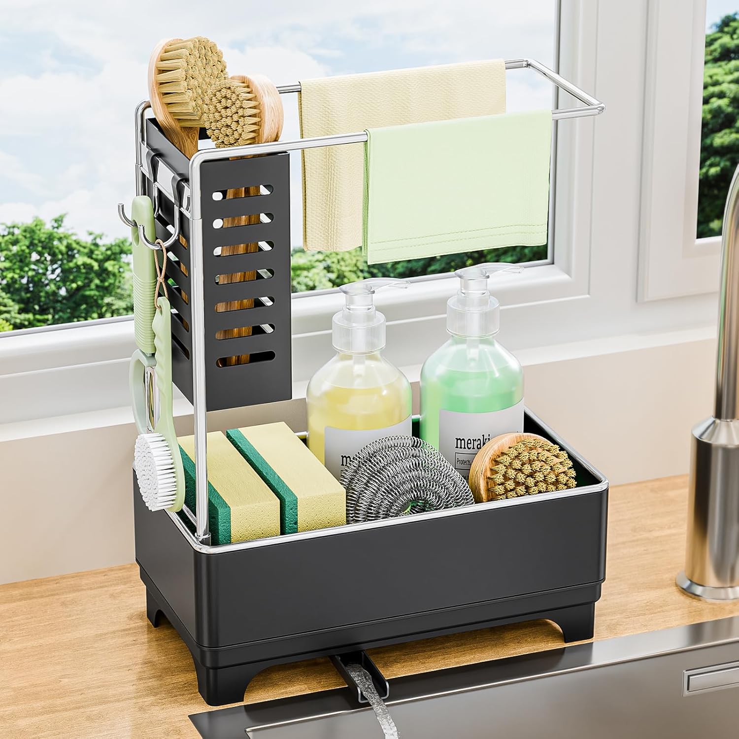 Organizador de Fregadero Cocina con Toallero Inox, Portaesponja y Pico ...
