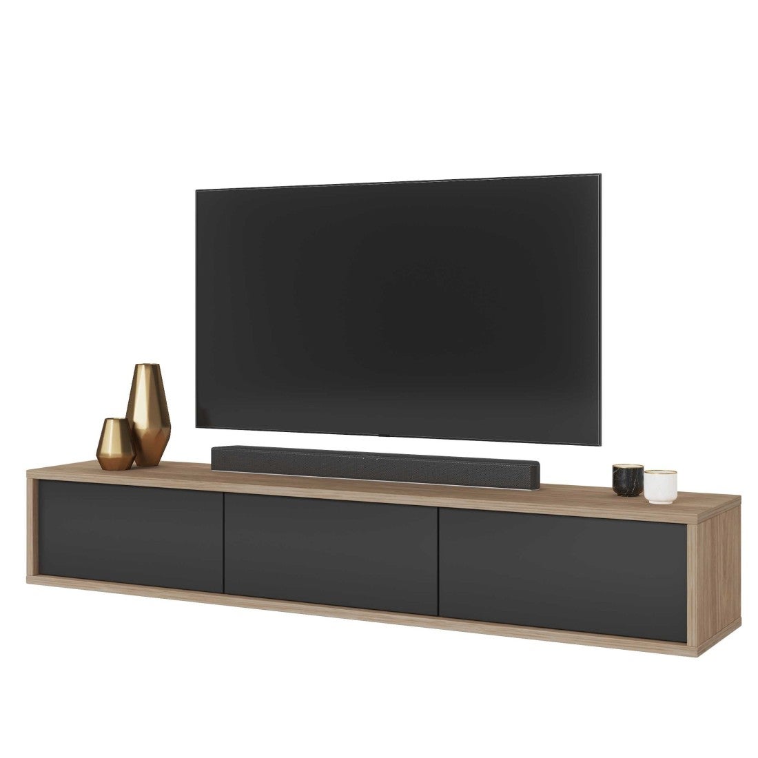 Mueble TV 180 cm colección MAANUM color roble claro y gris | Leroy Merlin