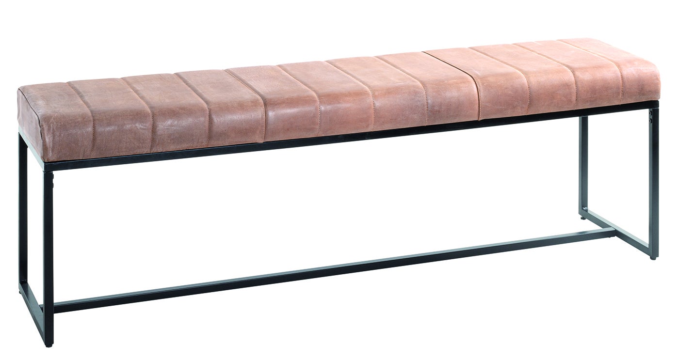 Banc 3 places en métal et cuir coloris marron - Longueur 150 x Hauteur ...