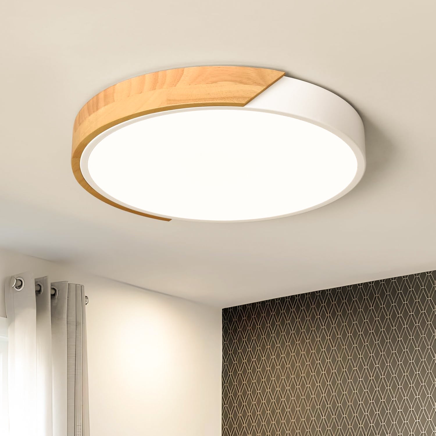 Plafonnier LED 40CM, Plafonnier en Bois, Plafonnier Moderne, Lumières ...