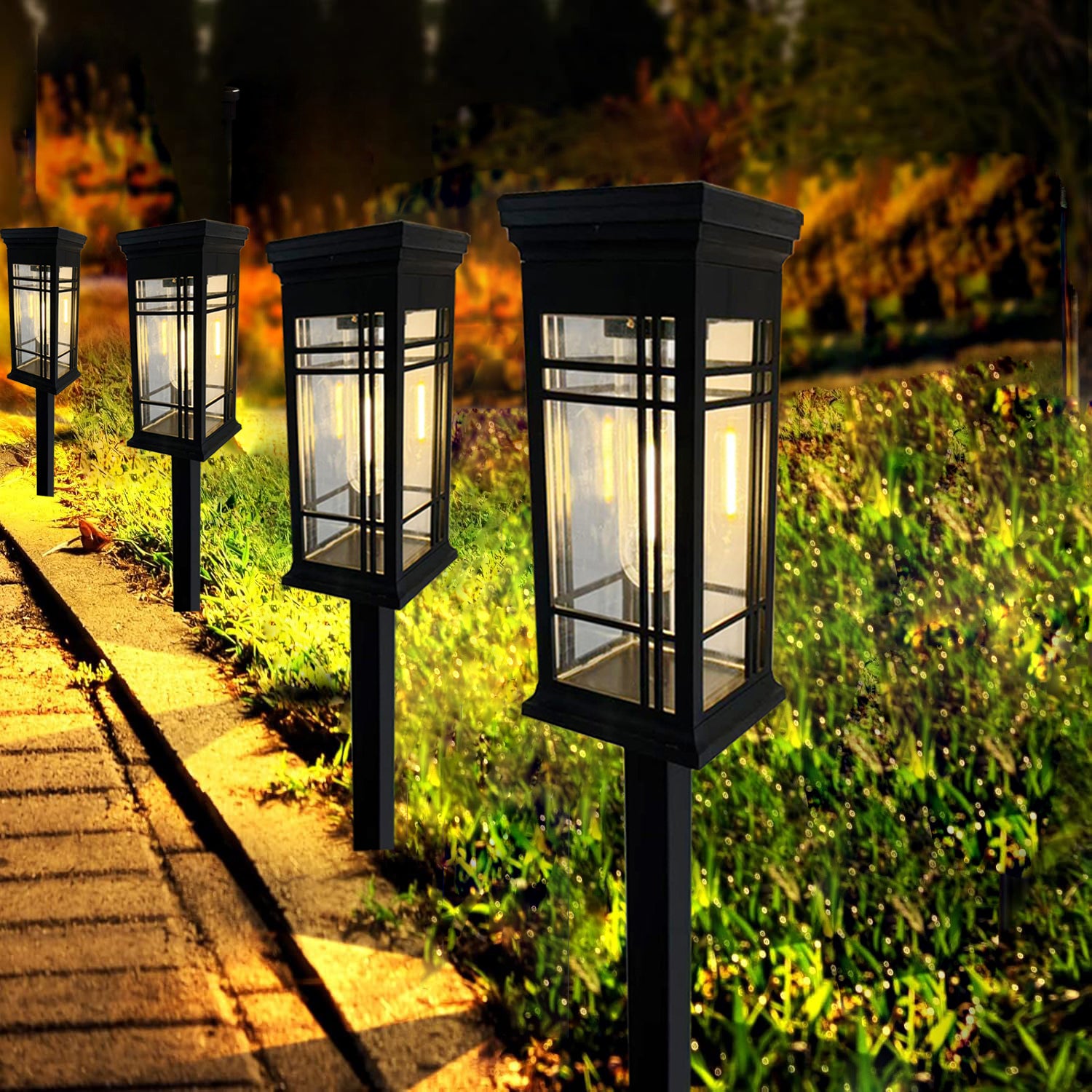 4 farolas solares cuadradas en forma de A para exteriores, iluminación ...