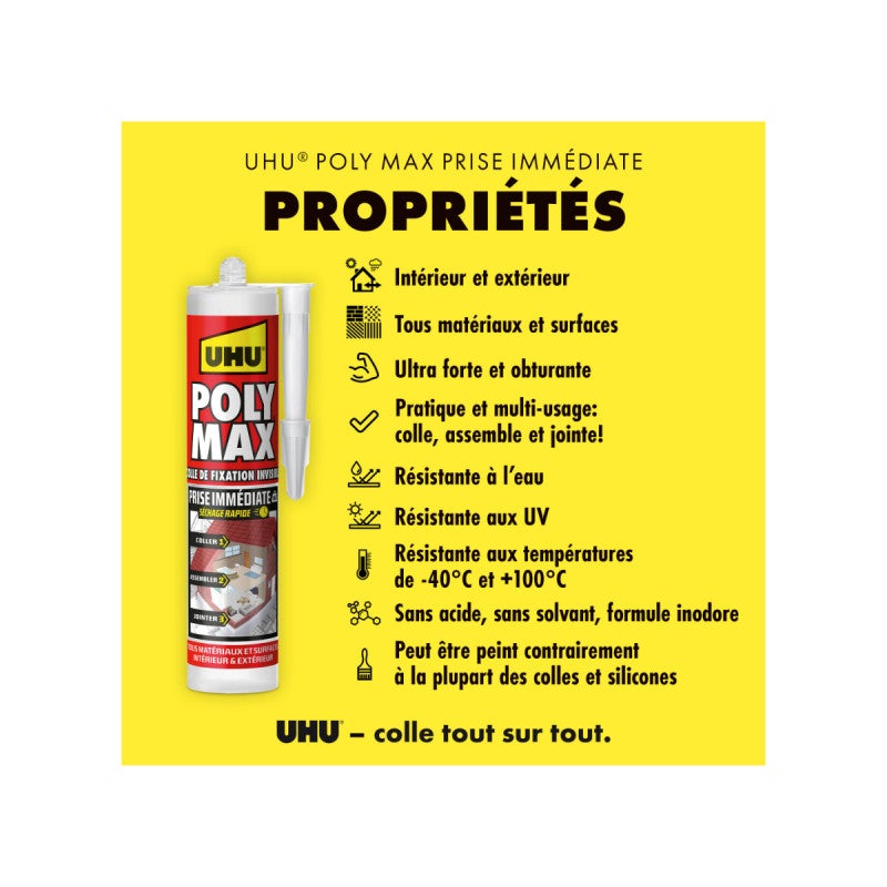 Colle Mastic Prise Immédiate Polymax UHU Invisible cartouche - 300 g ...