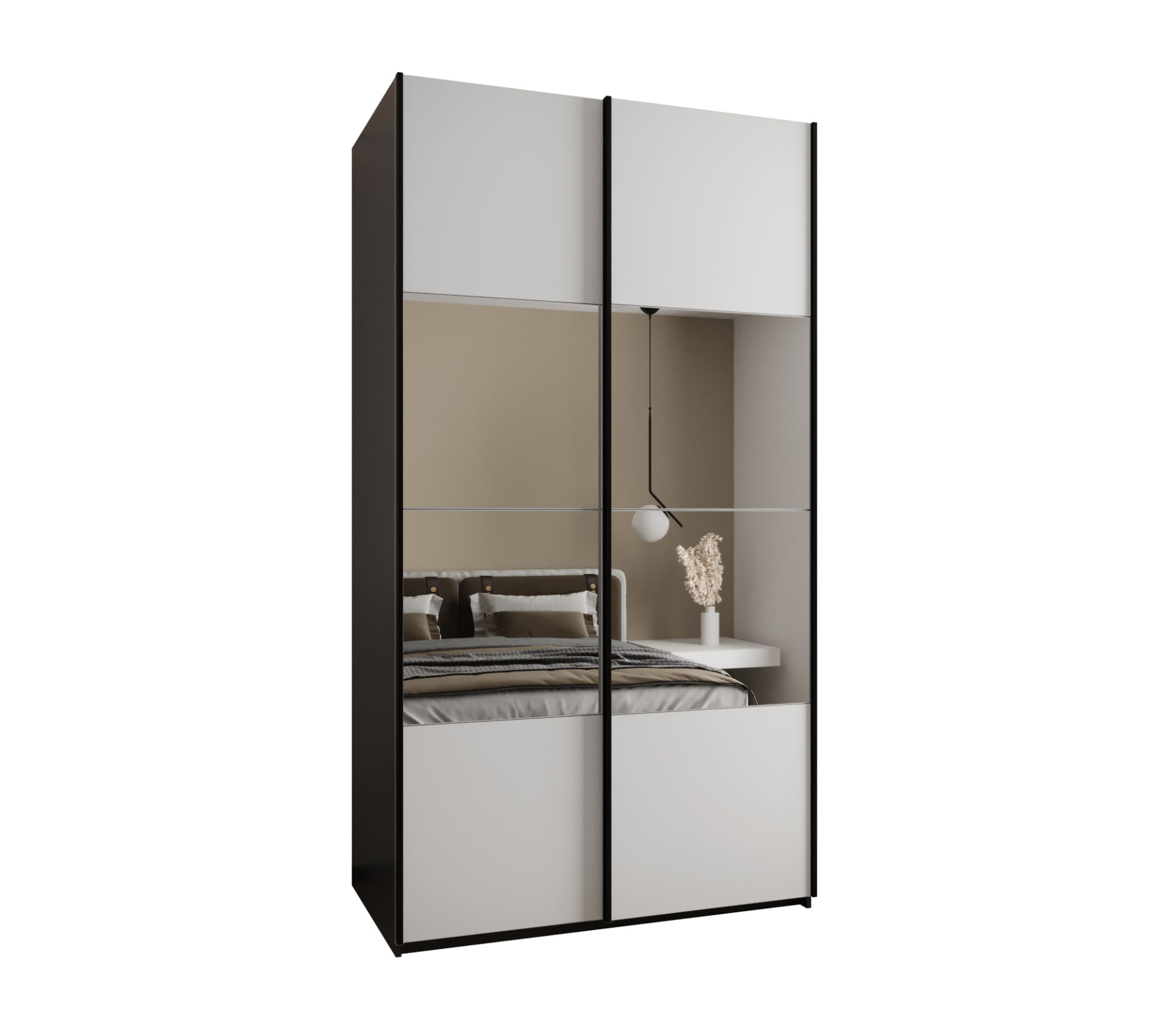 Szafa przesuwna wysoka Lux 4 130 x 64 x 245,5 cm czarny + biały + u ...