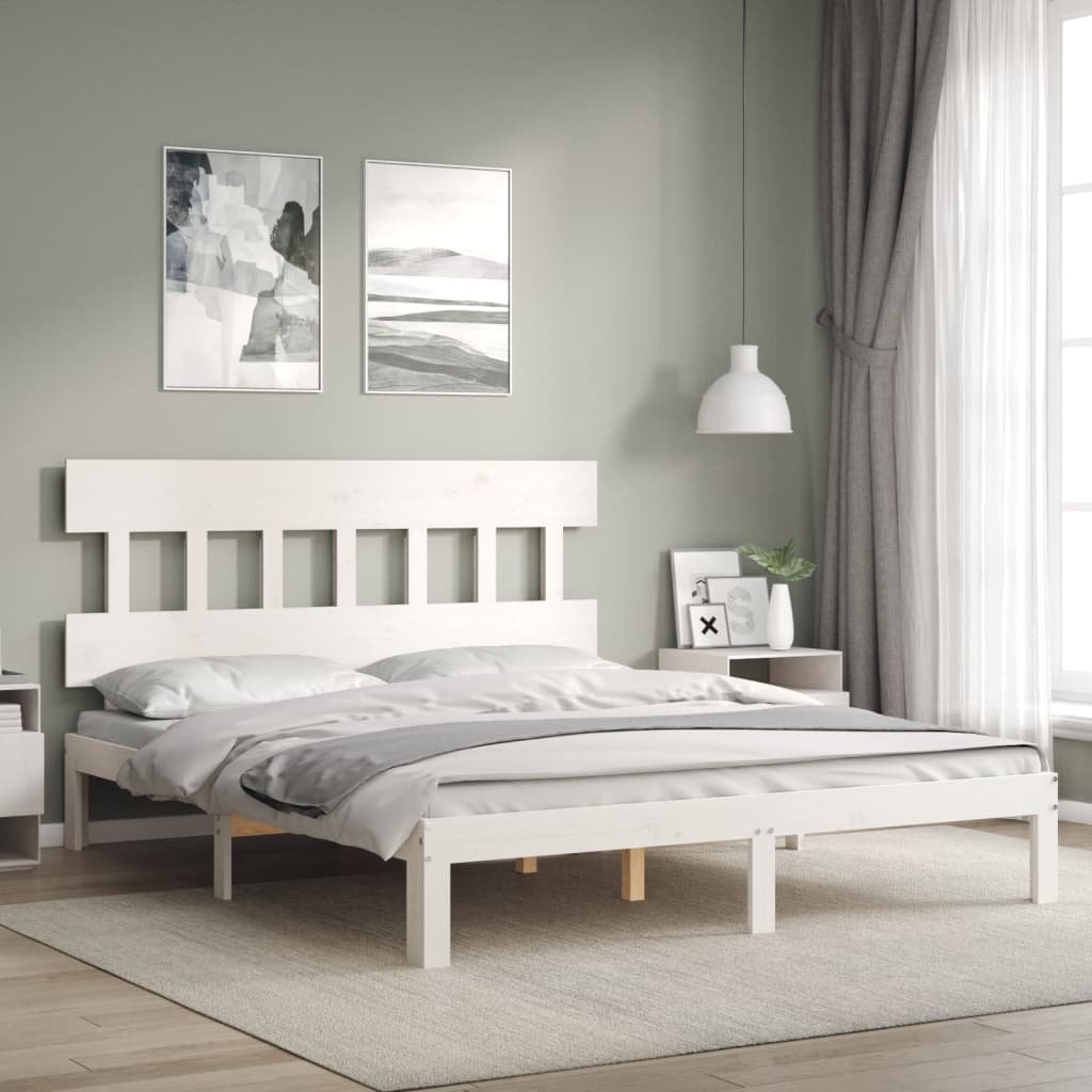 VidaXL Estructura de cama con cabecero madera maciza blanco 160x200 cm ...