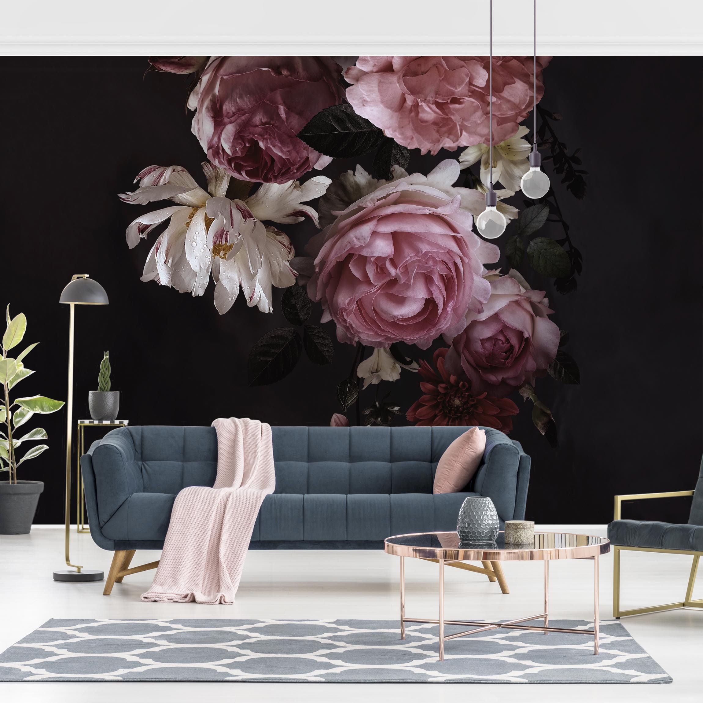 Papier peint panoramique roses vintage fleurs fleuri campagne 265 ...