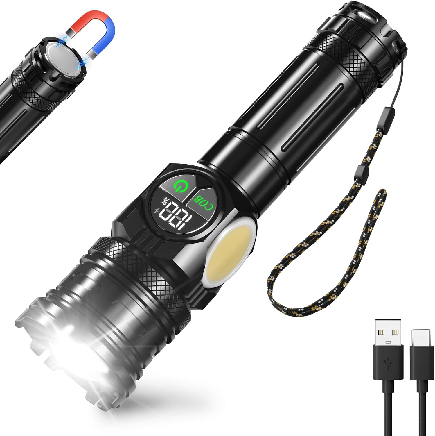 Linterna LED superbrillante 500,000 lúmenes, 9 modos, resistente al ...