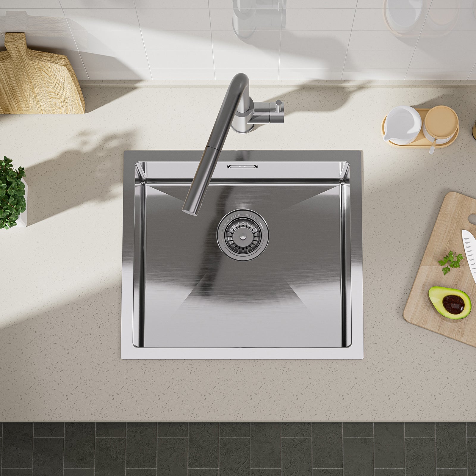 Cecipa max Évier 1 Bac 50*44CM Brossé Évier de Cuisine 1 Bac Évier de ...