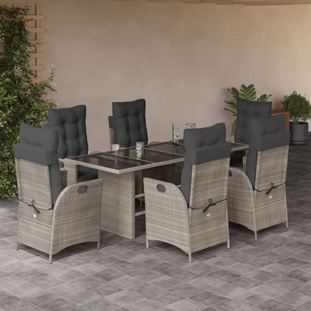 Conjunto de comedor de jardín y cojines 7 piezas ratán gris claro ...