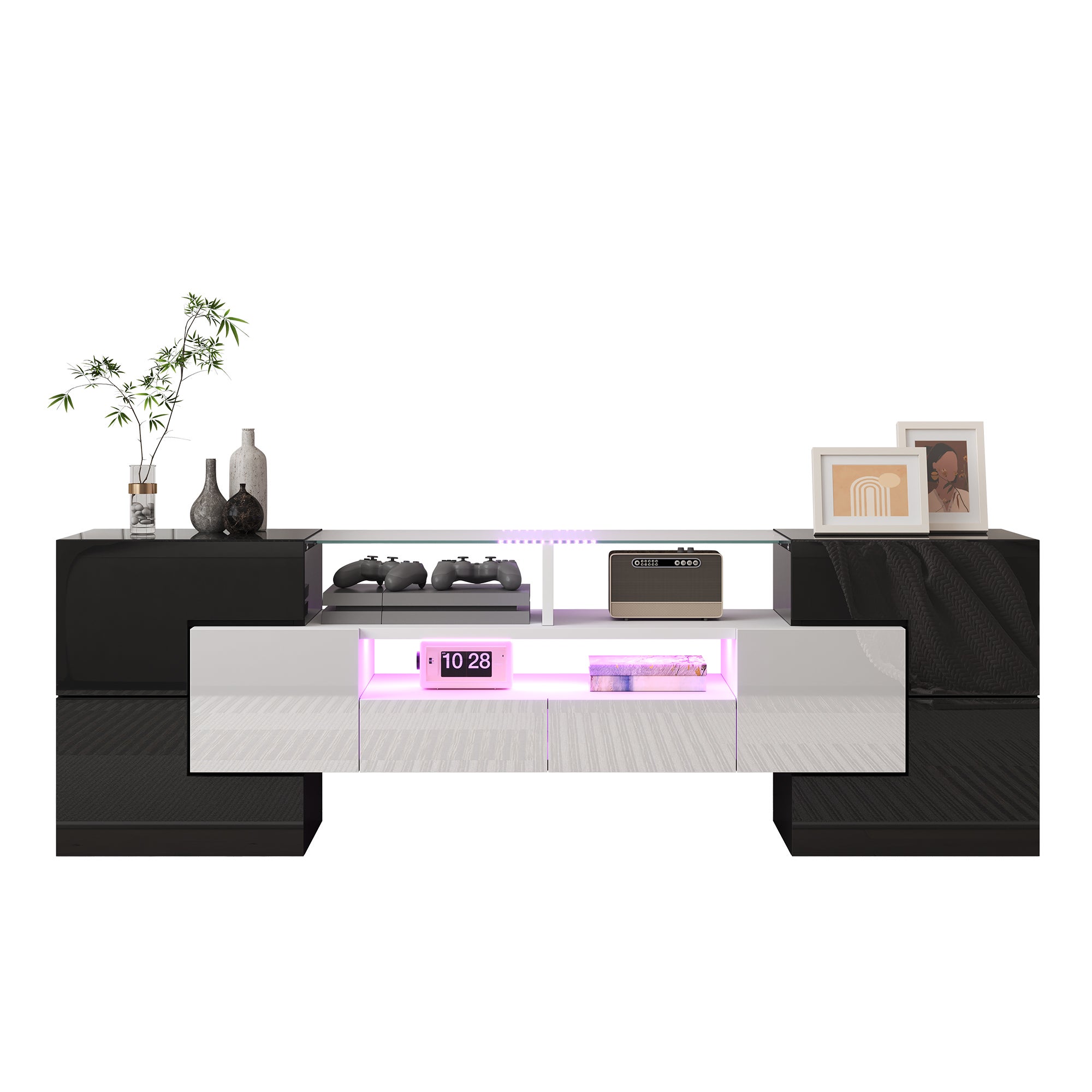Elegante mueble de TV, aparador bajo. Blanco brillante, 145 cm ...