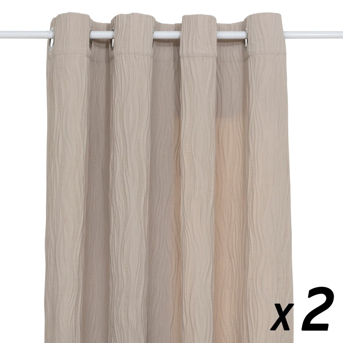 Lot de 2 Rideaux à œillet tissu texturé effet froissé Beige Lin 135 x ...
