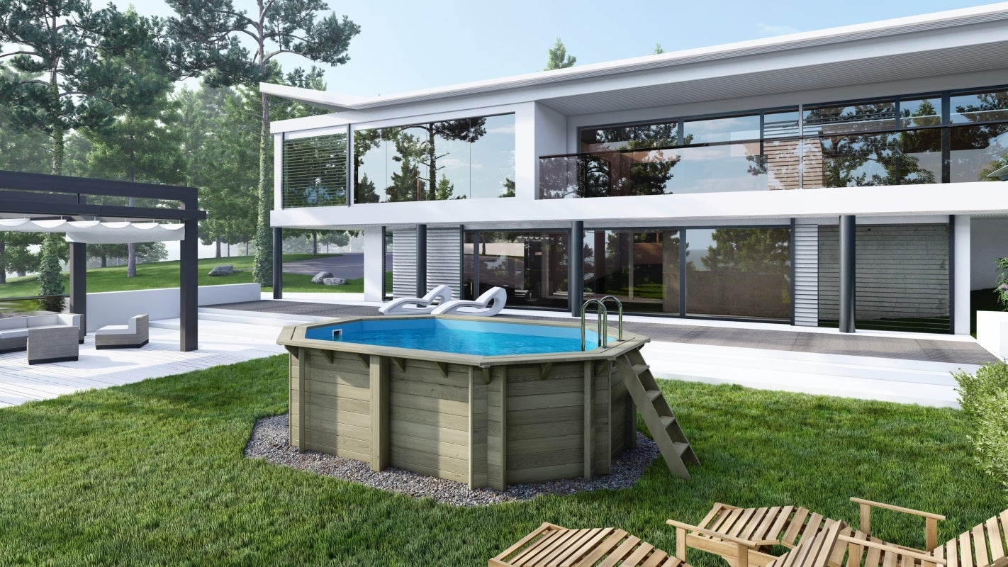 Piscina de madera Nemo 4,3x3 - H.1,18 m con marco de acero ...