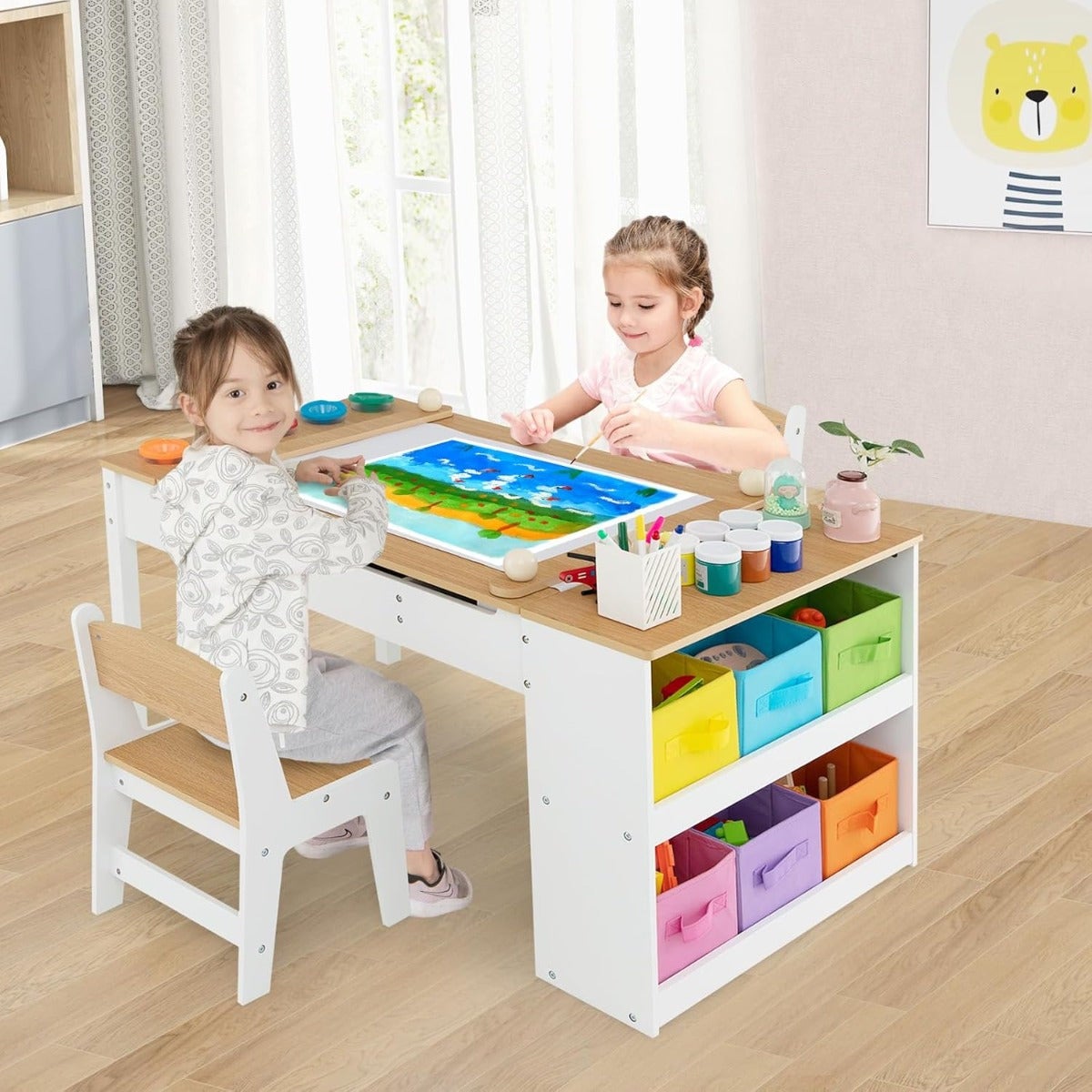 Ensemble table chevalet et 2 chaises, bureau à dessin réglable pour ...