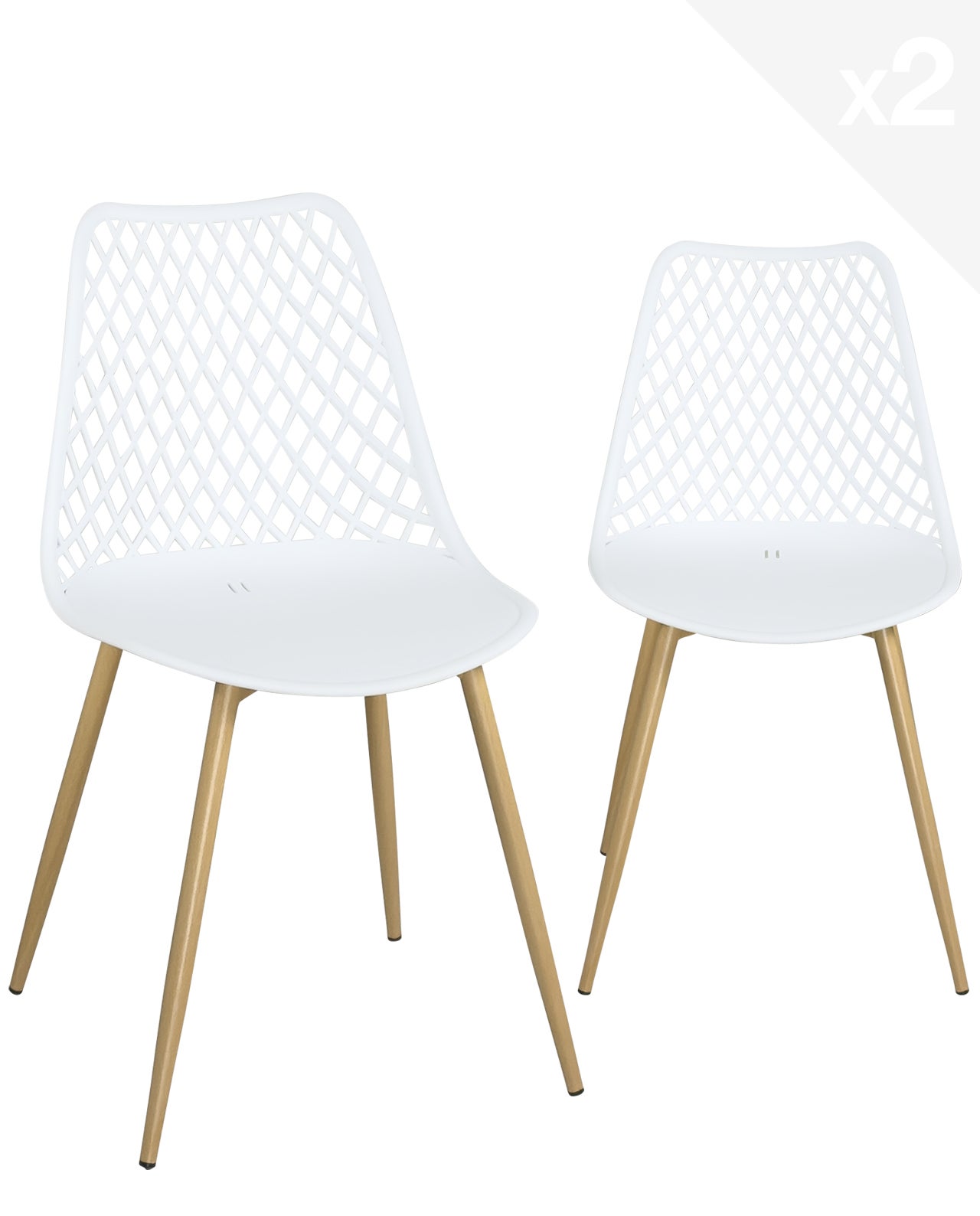 Lot 2 Chaises Modernes Scandinaves pieds métal KIA (Blanc) | Leroy Merlin