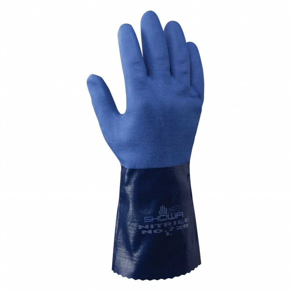Gants de sécurité SHOWA 720 PVC gauntlet coton taille 10 bleu type ...