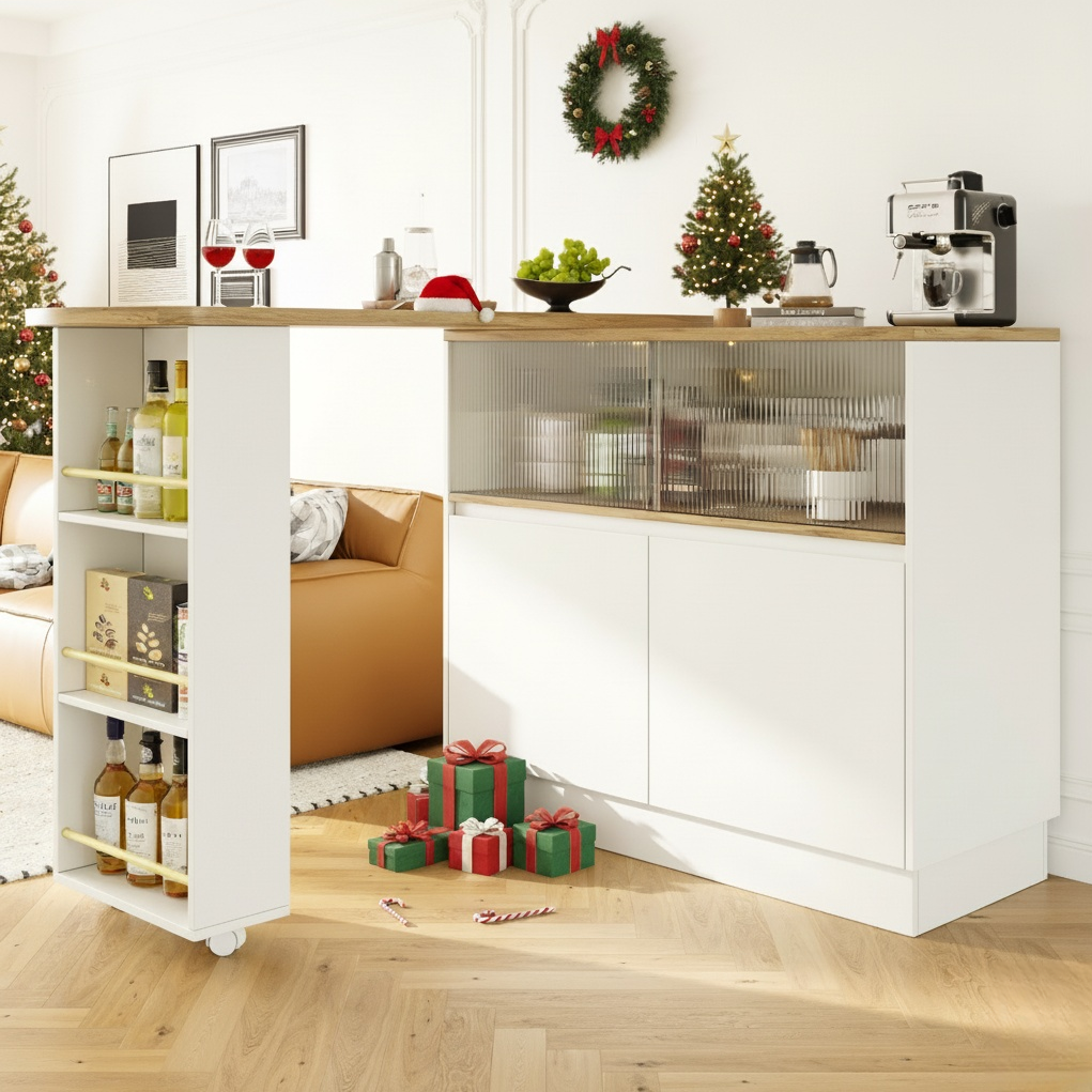 Table Bar Moderne avec Rangements, Meuble Bar Pivotant pour Salon et ...