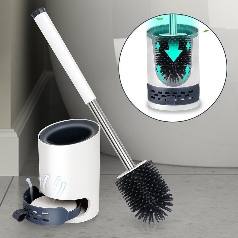 SWANEW Brosse WC Silicone Brosse Toilette avec support à séchage rapide pincette cachée Brosse ...