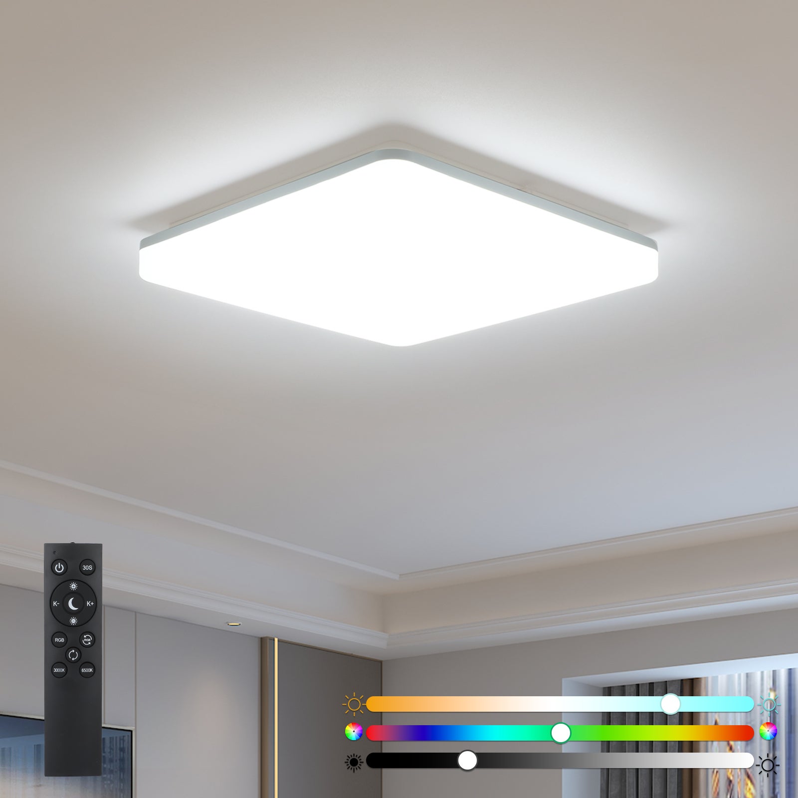 LOVHAUS Plafón LED RGB 24W para Salón,2400LM Luminaria de Techo ...