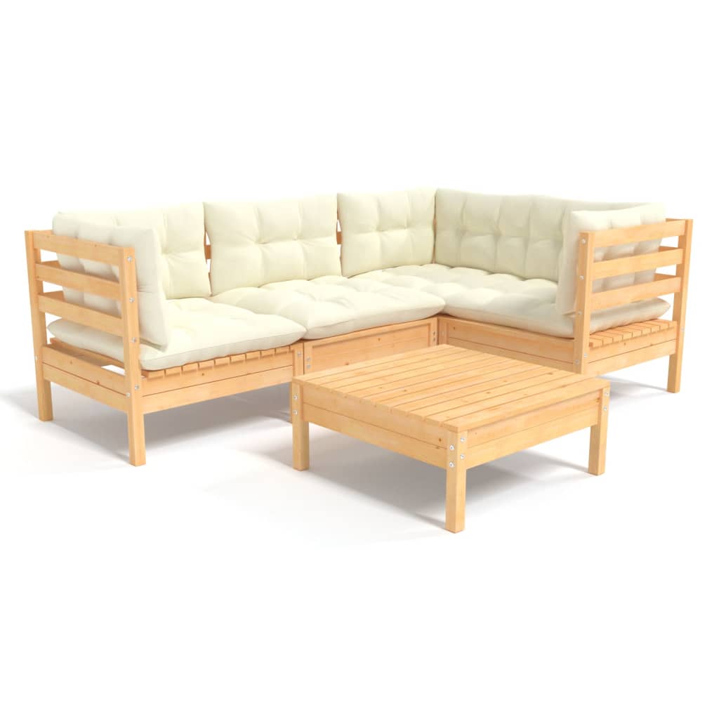 Muebles de jardín 5 piezas cojines madera de pino color crema | Leroy ...