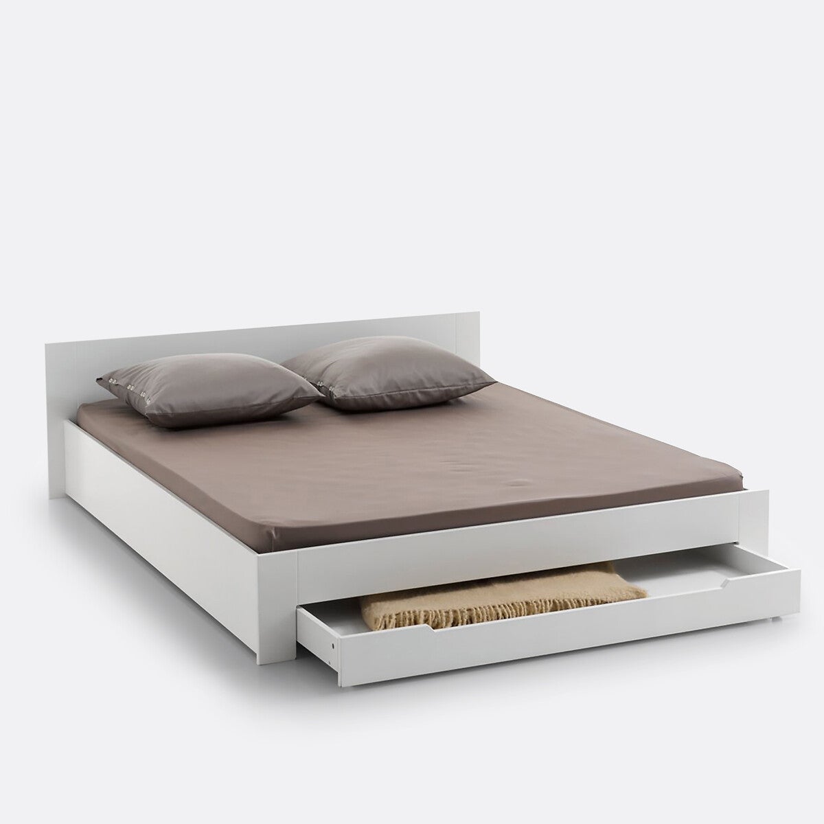 Lit 2 places, avec sommier et tiroir, Crawley - Blanc - 140 x 190 cm ...