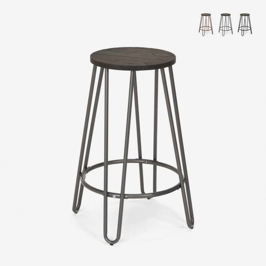 Taburete alto de diseño industrial de metal y madera para bar ...