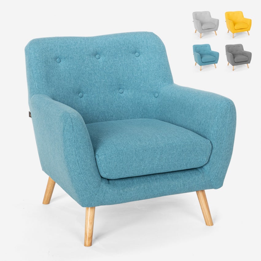 Fauteuil design moderne style nordique en bois et tissu Modesto - Bleu ...