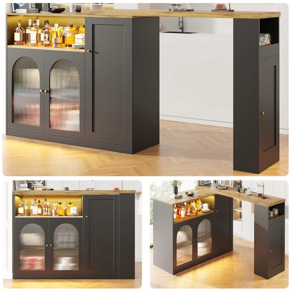 Bar tournant 360° avec LED, meuble moderne en bois et verre, espace de ...