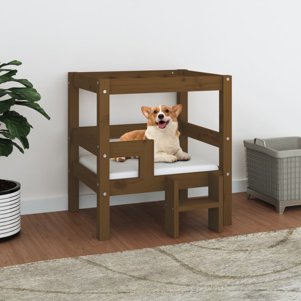 Lit pour chien | Lit pour animal Marron miel 55,5x53,5x60 cm Bois de ...