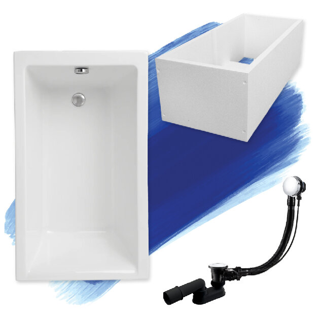 Baignoire rectangulaire 120x70 CAPRI acrylique blanc + Support ...