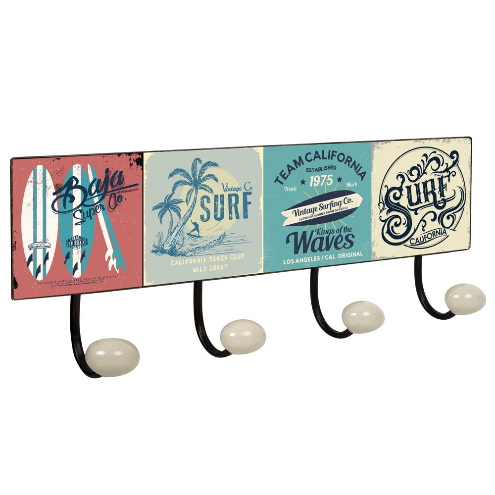 PERCHA Pared Vintage 4 Ganchos Porcelana surfboard Retro 400x155MM ...