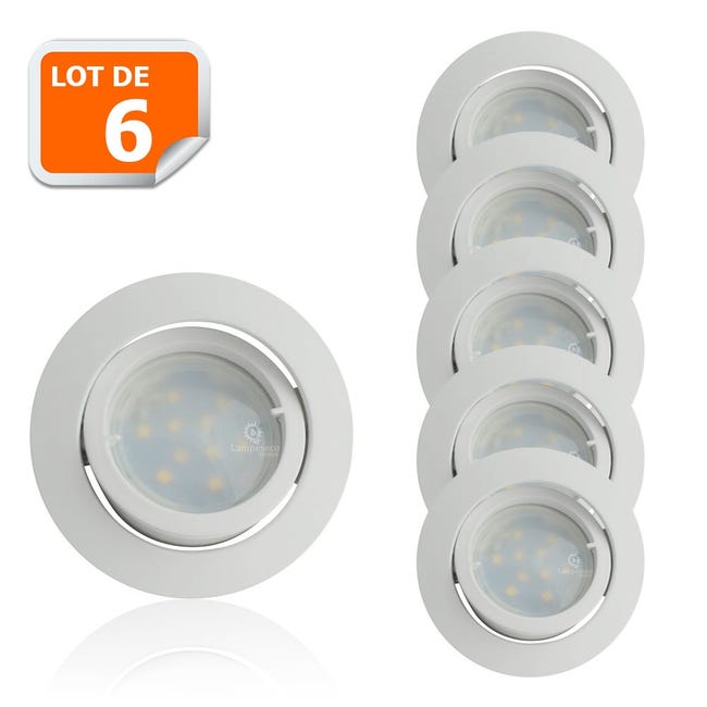 Lot De 6 Spot Led Encastrable Complete Blanc Orientable Lumière Blanc