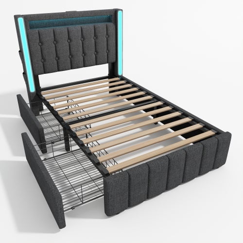 Lit simple avec rangement, tête avec port USB/Type-C et éclairage LED ...