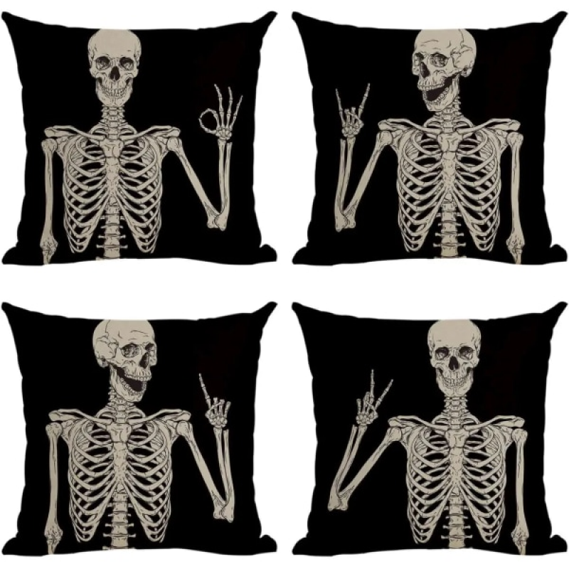 Taie d'oreiller crâne lot de 4 taies d'oreiller rétro Halloween | Leroy ...