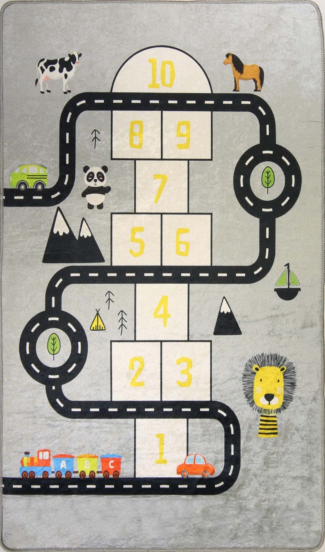 Tapis Enfant CIRCUIT Marelle Gris - 120x160cm | Leroy Merlin