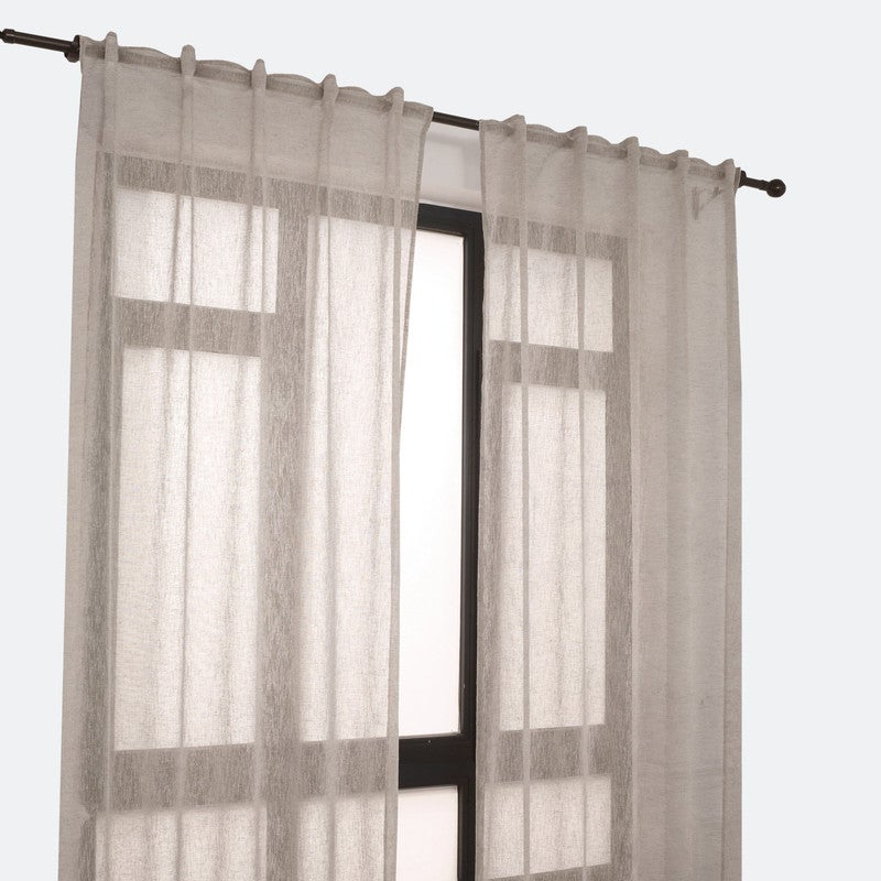 Cortina de lino con trabillas ocultas 140 x 260 cm Marrón - 1 pieza ...