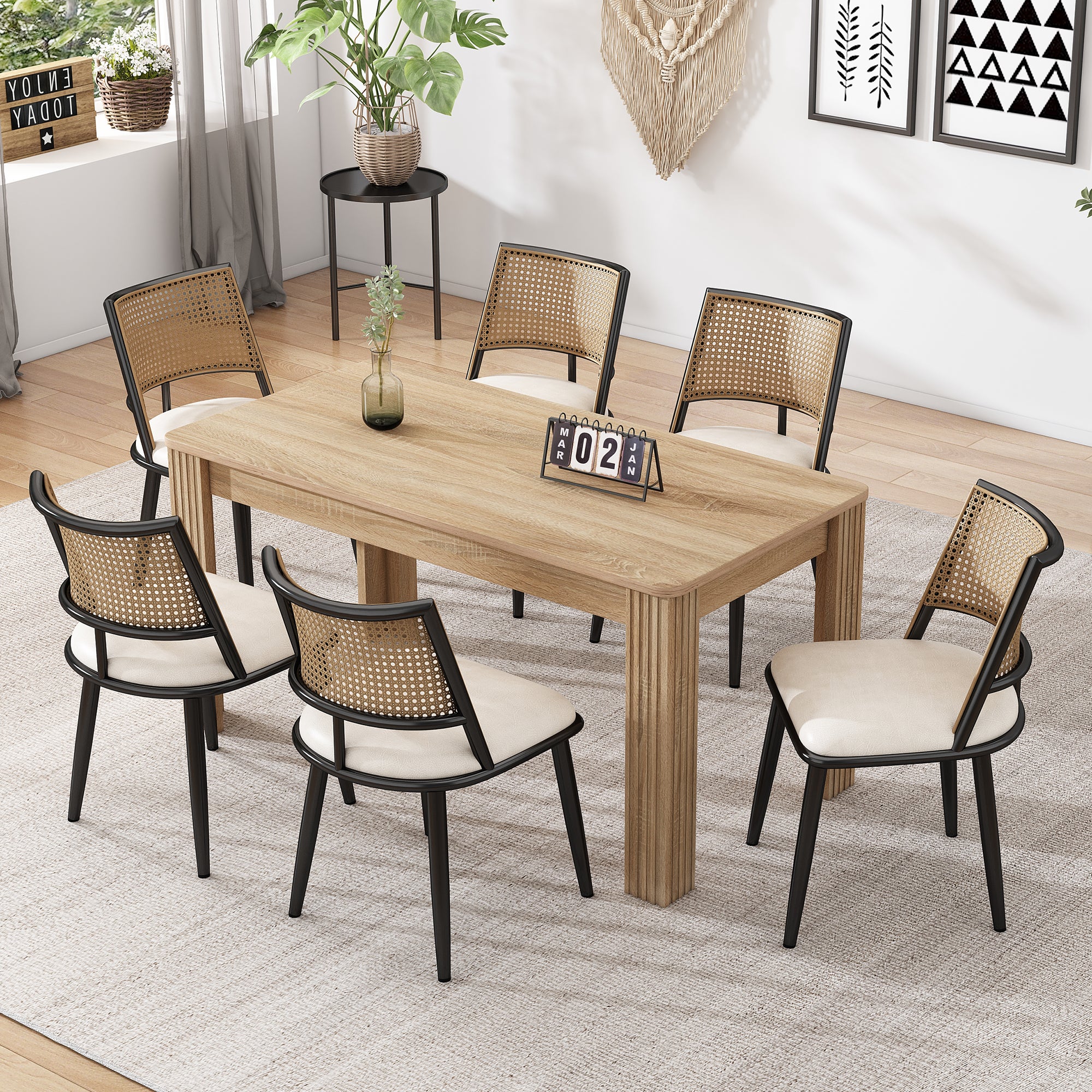Juego de 6 sillas de comedor con respaldo de ratán/cuatro patas de ...