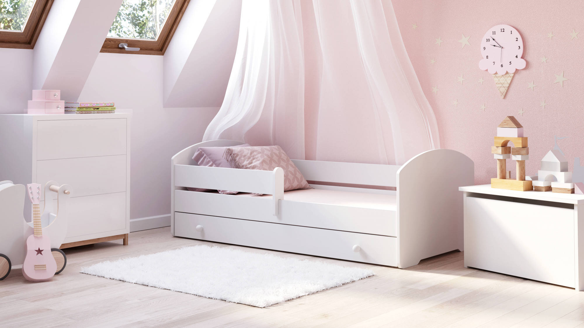 Lit simple pour enfants, Lit bébé avec commode et protection antichute ...