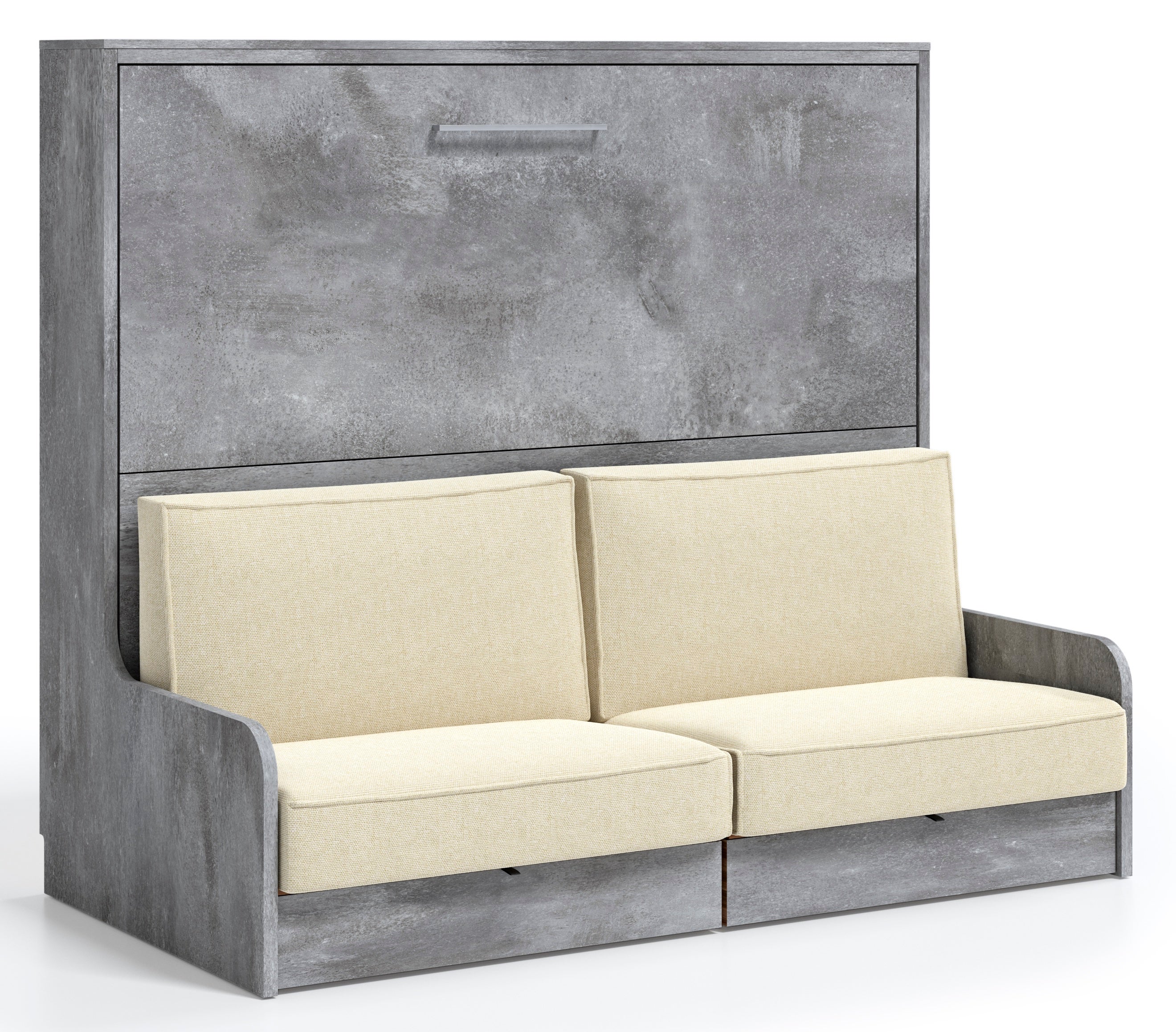 Lit escamotable horizontal 140x190 avec canapé tissu Kalian-Coffrage ...