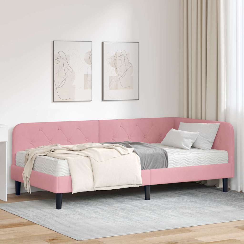 Cadre de lit d'angle avec matelas Rose 90 x 190 cm Velours | Leroy Merlin